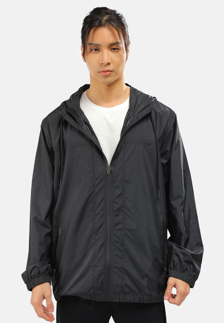 Windbreaker with Hoodie 100% Polyester- Black (P-302-09) - Panbasic
